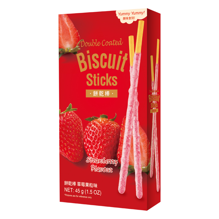 Double Coated Biscuit Sticks - Strawberry Flavour 45g - Asian Foods